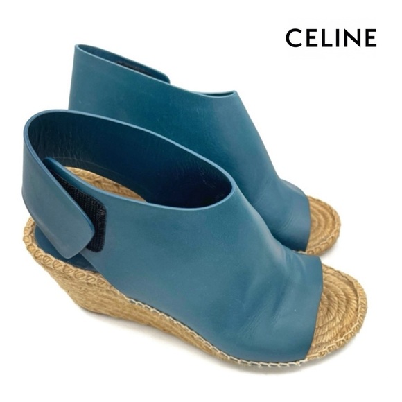 Celine | Shoes | Celine Blue Leather Wedge Espadrille Sandals Sz 38 ...